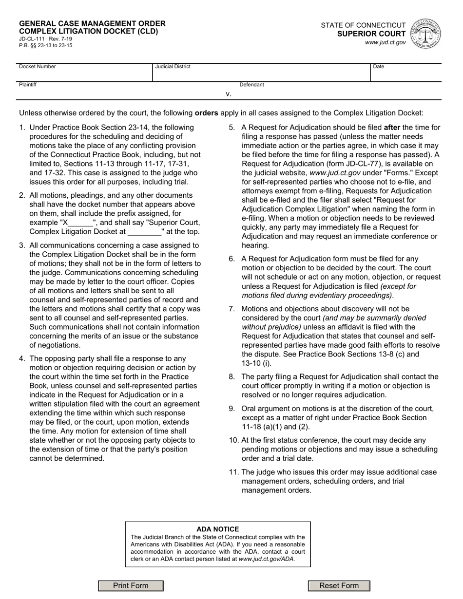 Form JD-CL-111 Download Fillable PDF or Fill Online General Case ...