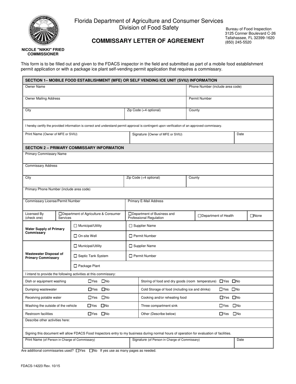 Form FDACS-14223 - Fill Out, Sign Online and Download Fillable PDF ...