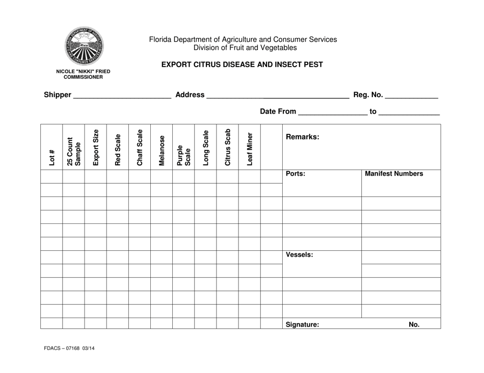 Form FDACS-07168 - Fill Out, Sign Online and Download Printable PDF ...