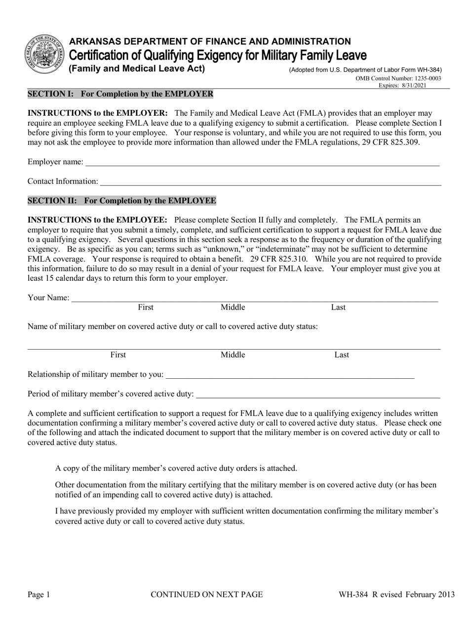 Form WH-384 - Fill Out, Sign Online and Download Fillable PDF, Arkansas ...
