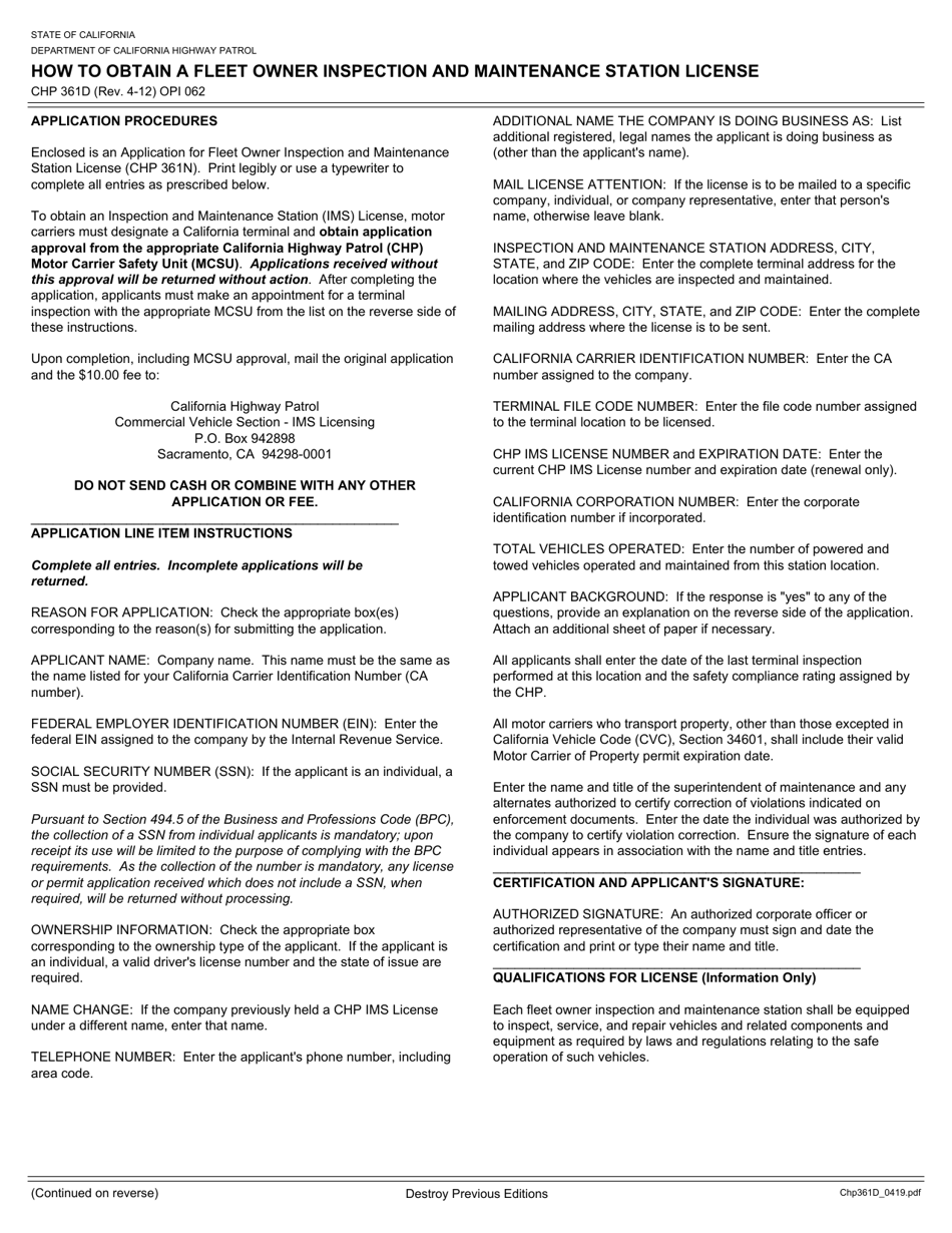 Download Instructions for Form CHP361N Application for Fleet Owner ...