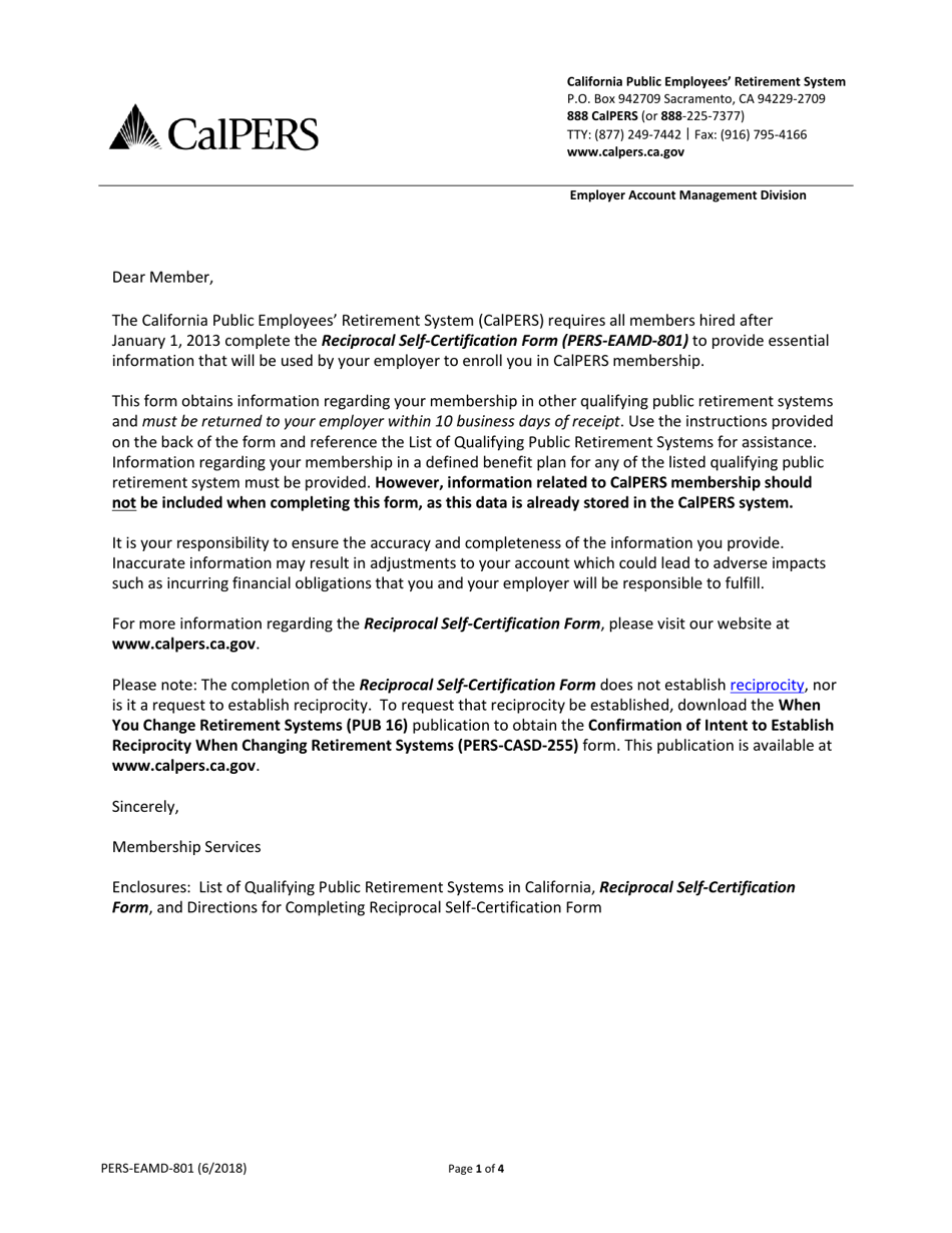 Form PERS-EAMD-801 - Fill Out, Sign Online and Download Printable PDF ...