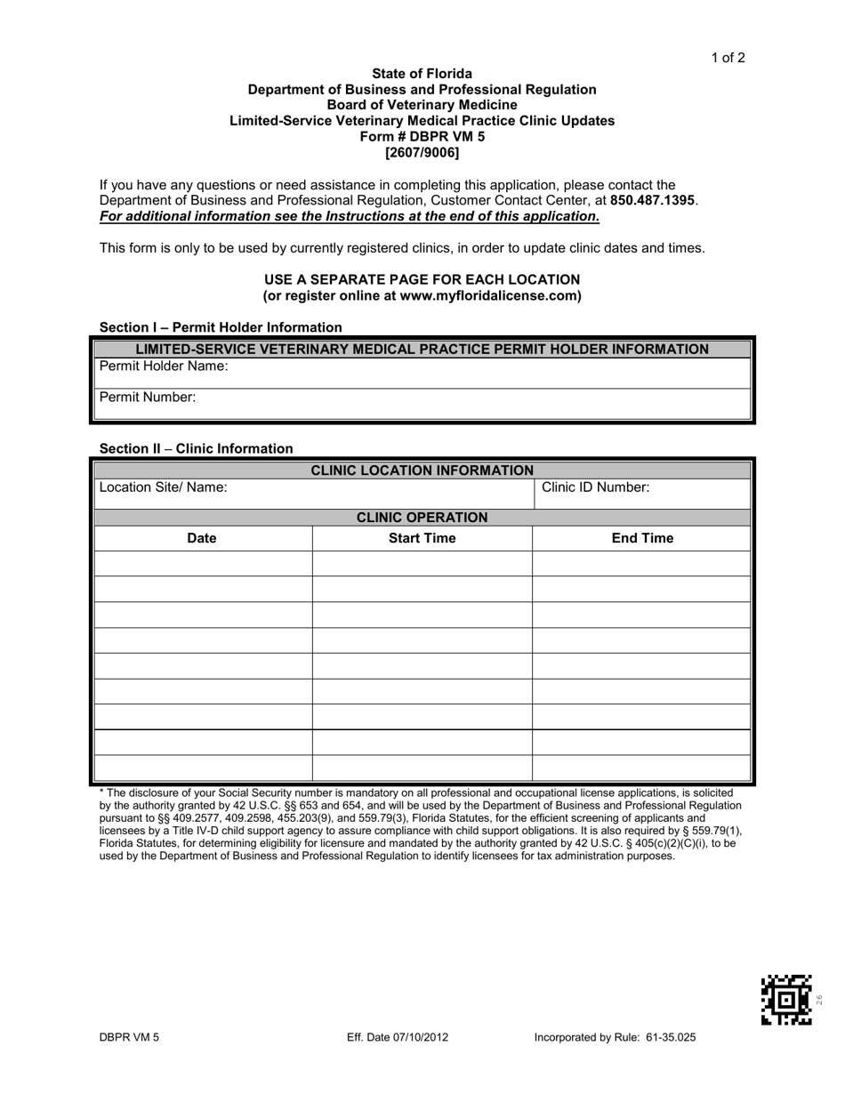 Form DBPR VM5 - Fill Out, Sign Online and Download Printable PDF ...