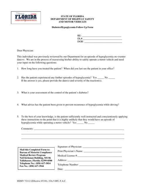 Form HSMV72112 Download Printable PDF or Fill Online Diabetes ...