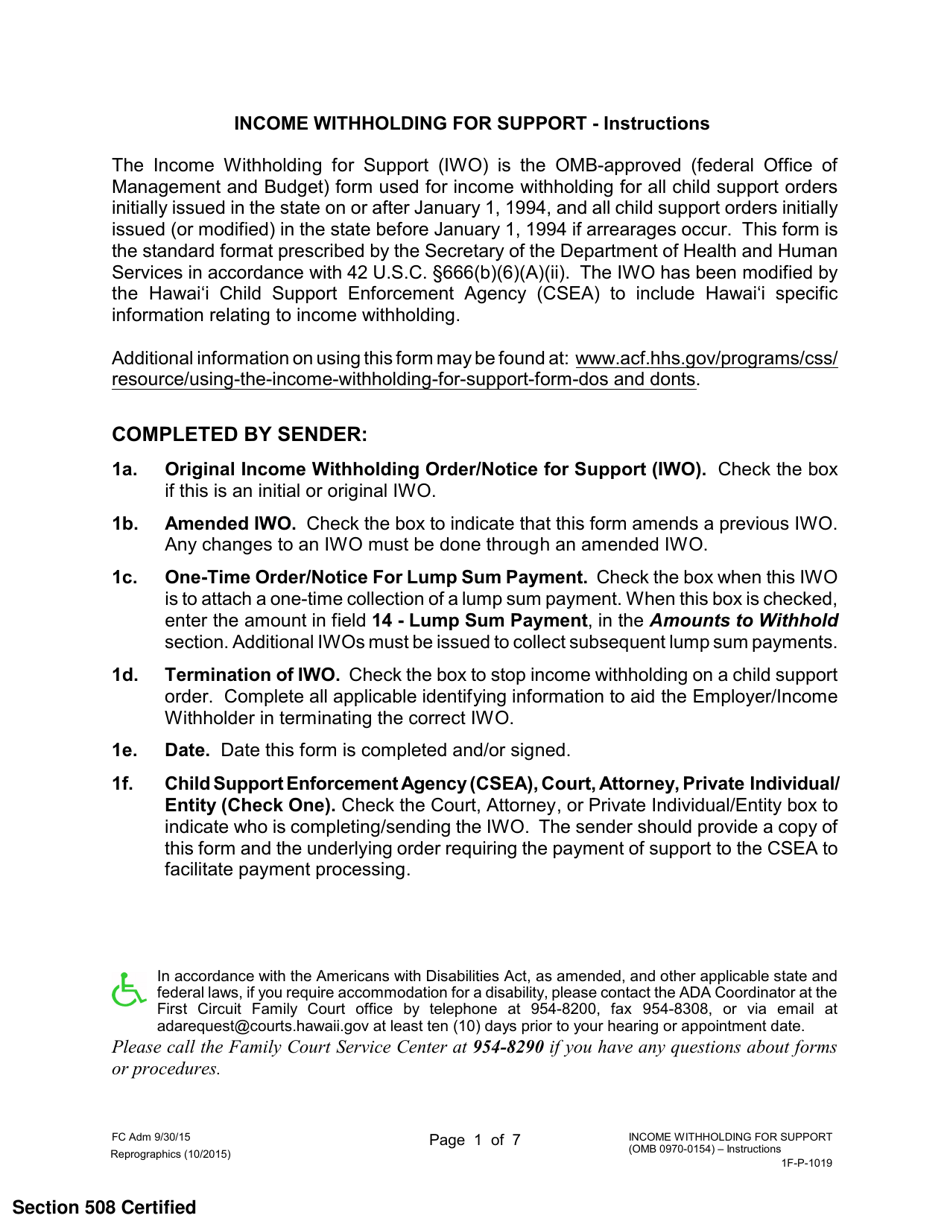 Download Instructions for Form 1F-P-888 Order/Notice to Withhold Income ...