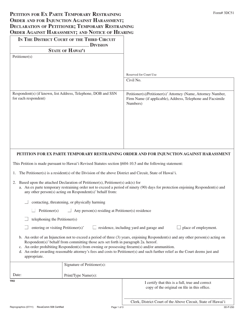 Form 3DC51 - Fill Out, Sign Online and Download Fillable PDF, Hawaii ... Form 3DC51 - Fill Out, Sign Online and Download Fillable PDF, Hawaii ...