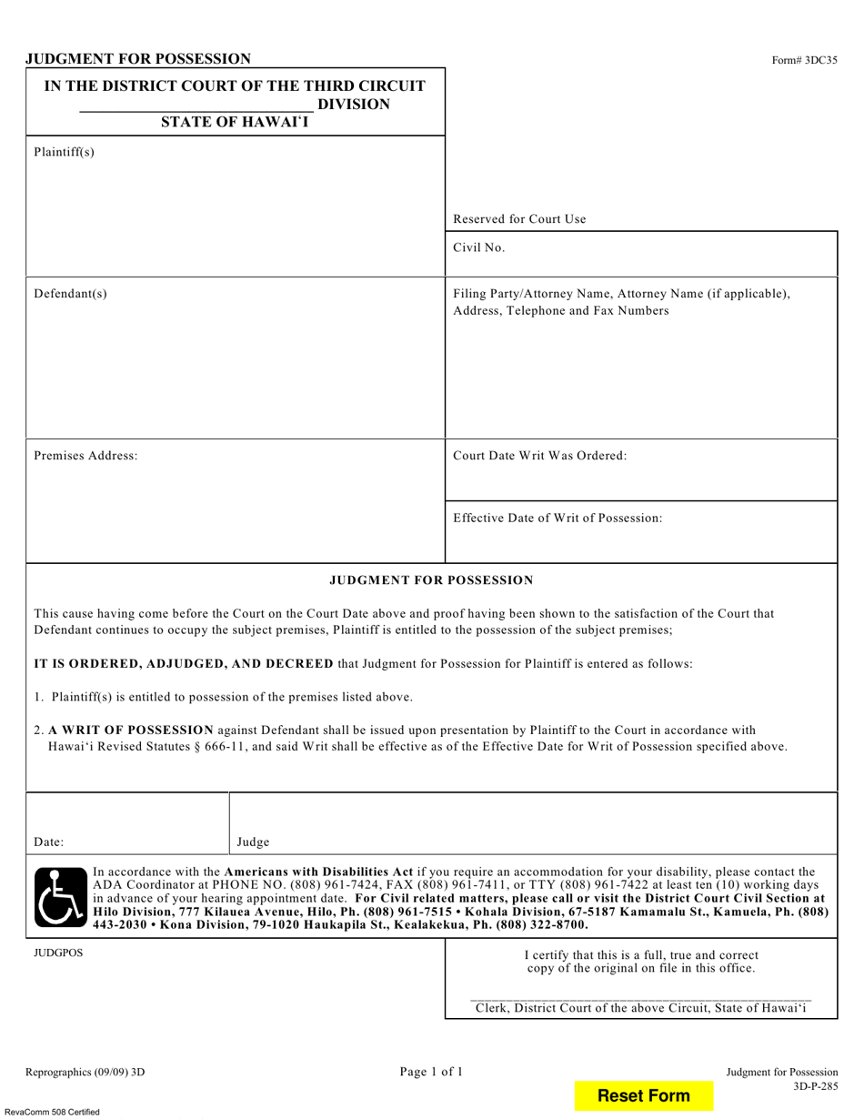 Form 3DC35 - Fill Out, Sign Online and Download Fillable PDF, Hawaii ...