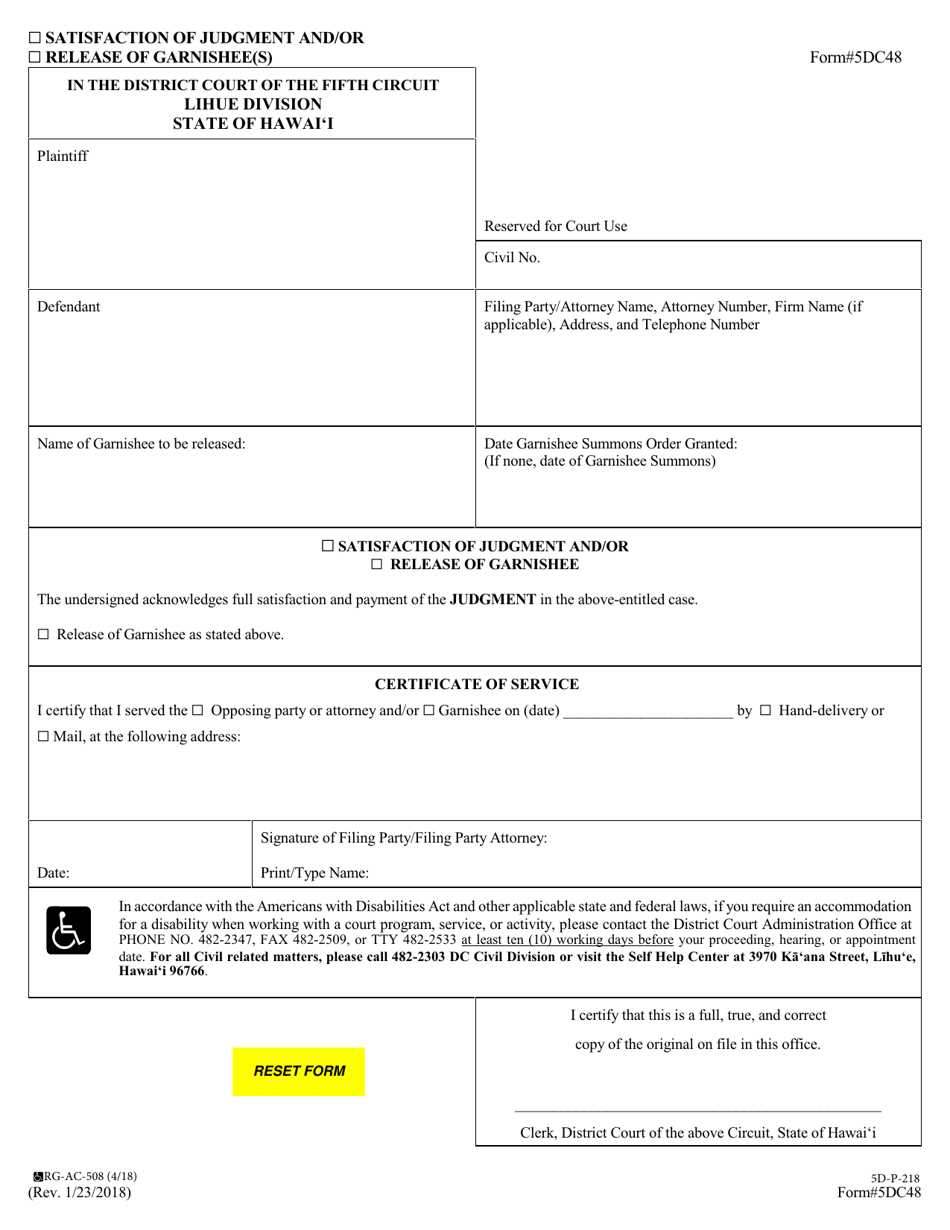 Form 5DC48 - Fill Out, Sign Online and Download Fillable PDF, Hawaii ...