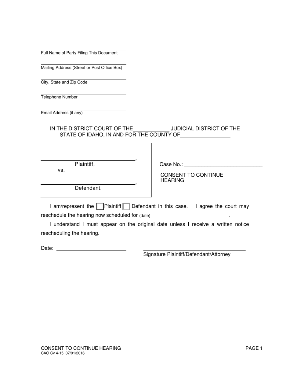 Form CAO Cv4-15 - Fill Out, Sign Online and Download Fillable PDF, Idaho | Templateroller