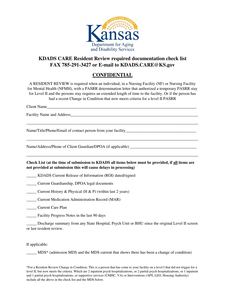 Kansas Resident Review Check List - Fill Out, Sign Online and Download ...