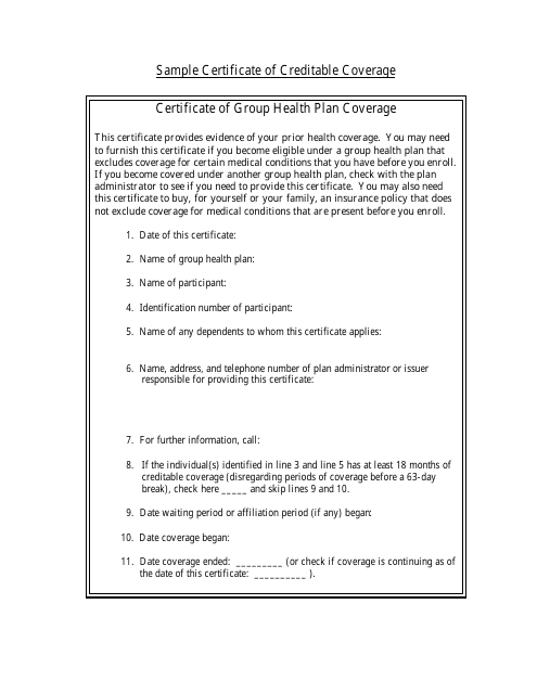 Delaware Sample Certificate Of Creditable Coverage Fill Out Sign 