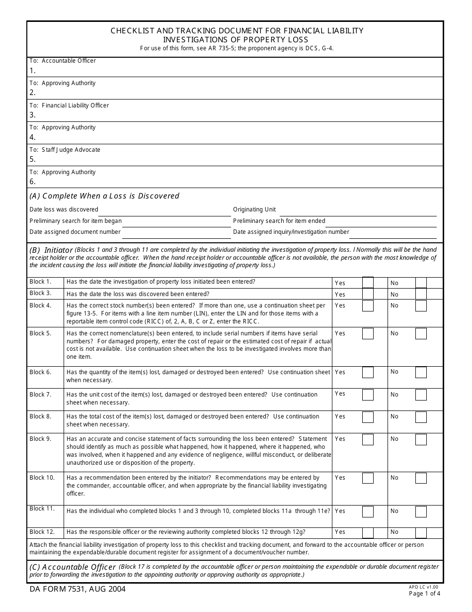 Da Form 7531 Fillable - Printable Forms Free Online