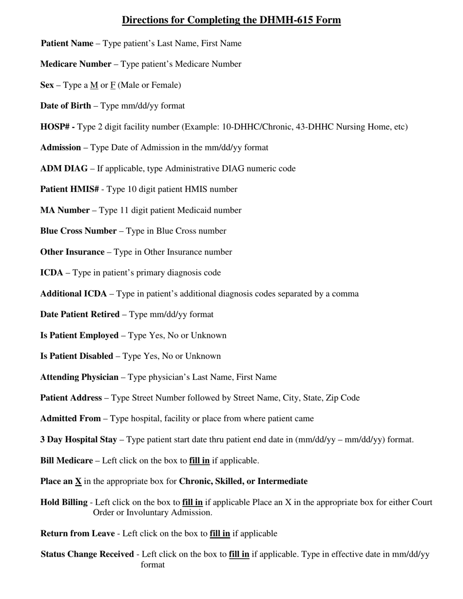 Download Instructions for Form DHMH-615 Medicare Admission PDF ...