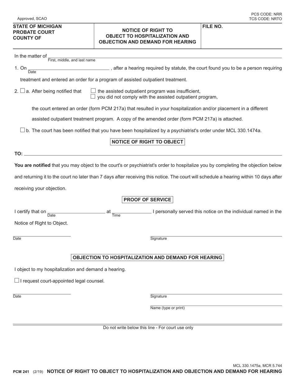 Form PCM241 Download Fillable PDF or Fill Online Notice of Right to ...