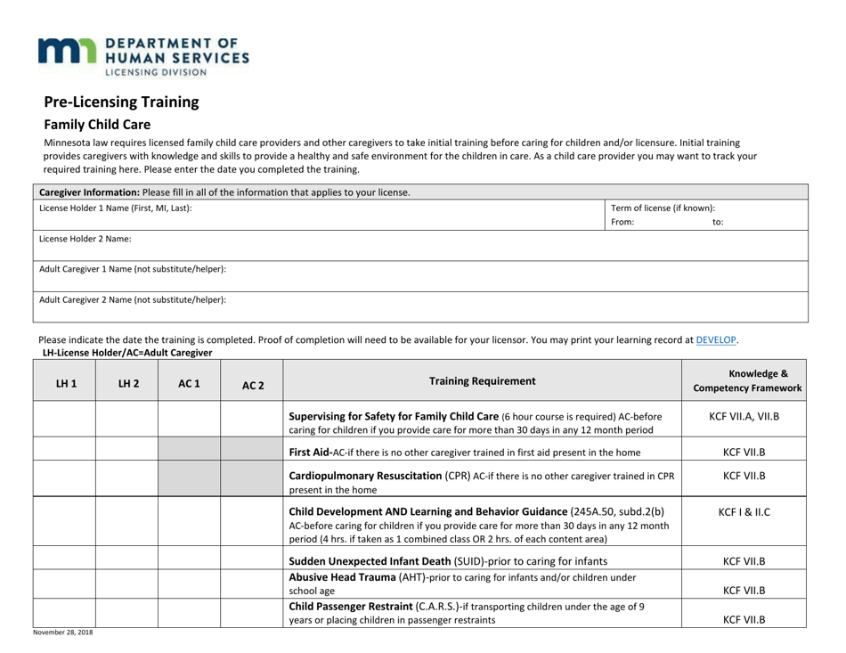 Minnesota Pre-licensing Training Family Child Care - Fill Out, Sign ...