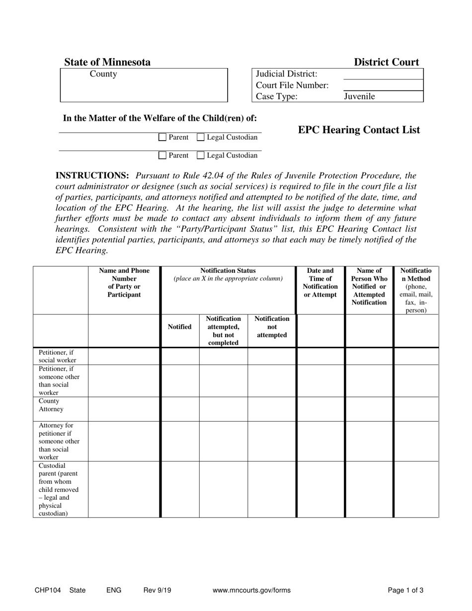 Form CHP104 Download Printable PDF or Fill Online Epc Hearing Contact ...