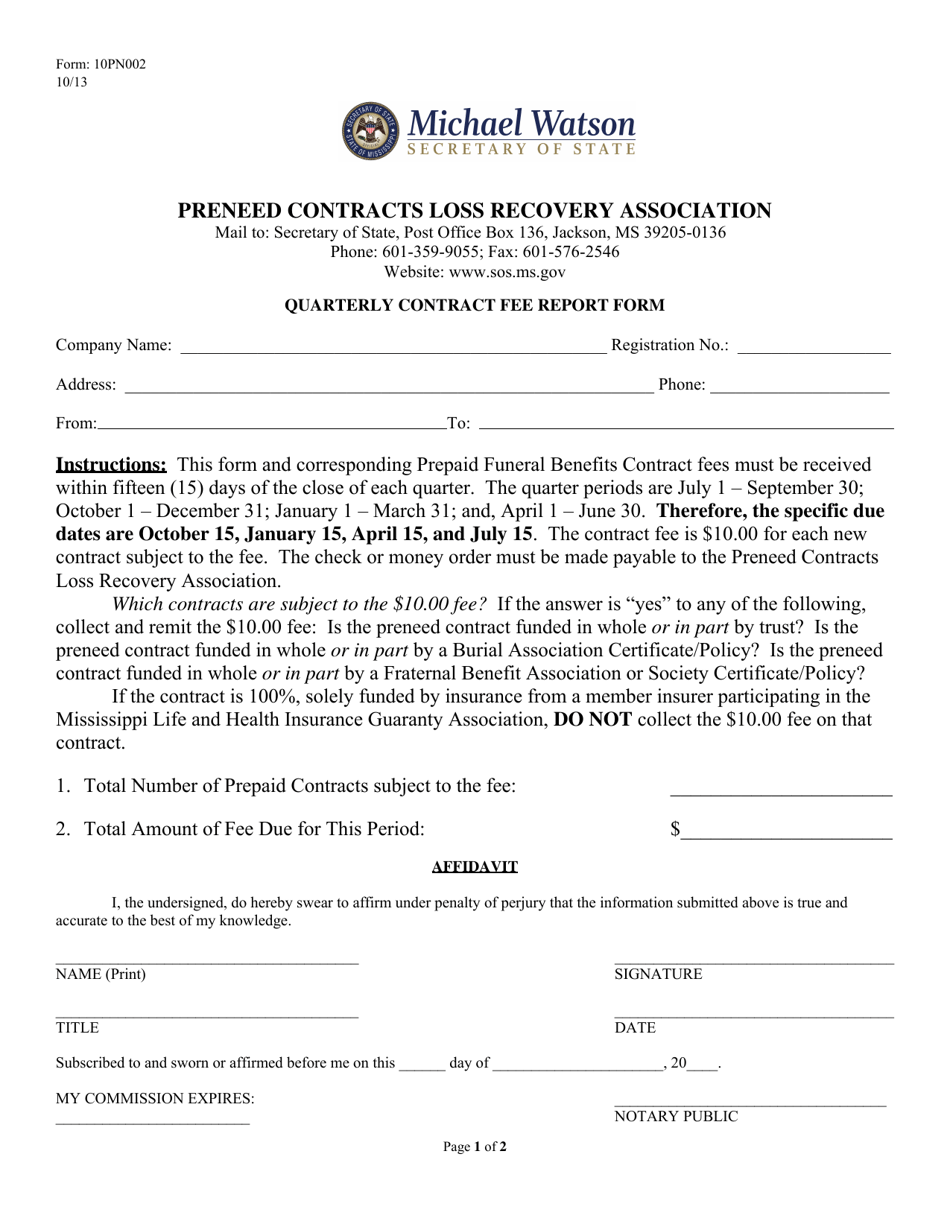 Form 10PN002 - Fill Out, Sign Online and Download Fillable PDF ...