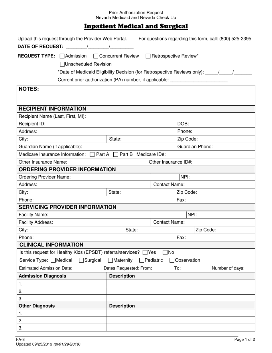 Form FA-8 - Fill Out, Sign Online and Download Fillable PDF, Nevada ...