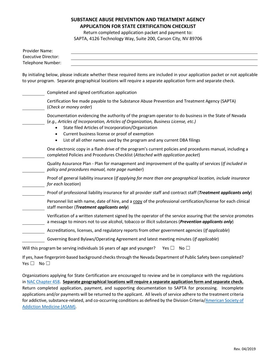 Nevada Application for State Certification Checklist Download Fillable ...
