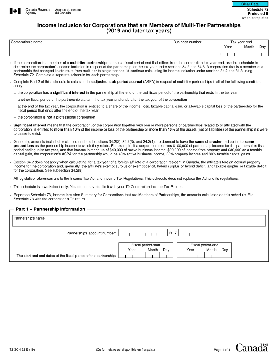 Form T2 Schedule 72 - Fill Out, Sign Online and Download Fillable PDF ...