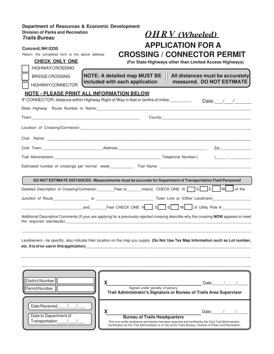 New Hampshire Ohrv Application for a Crossing / Connector Permit - Fill ...