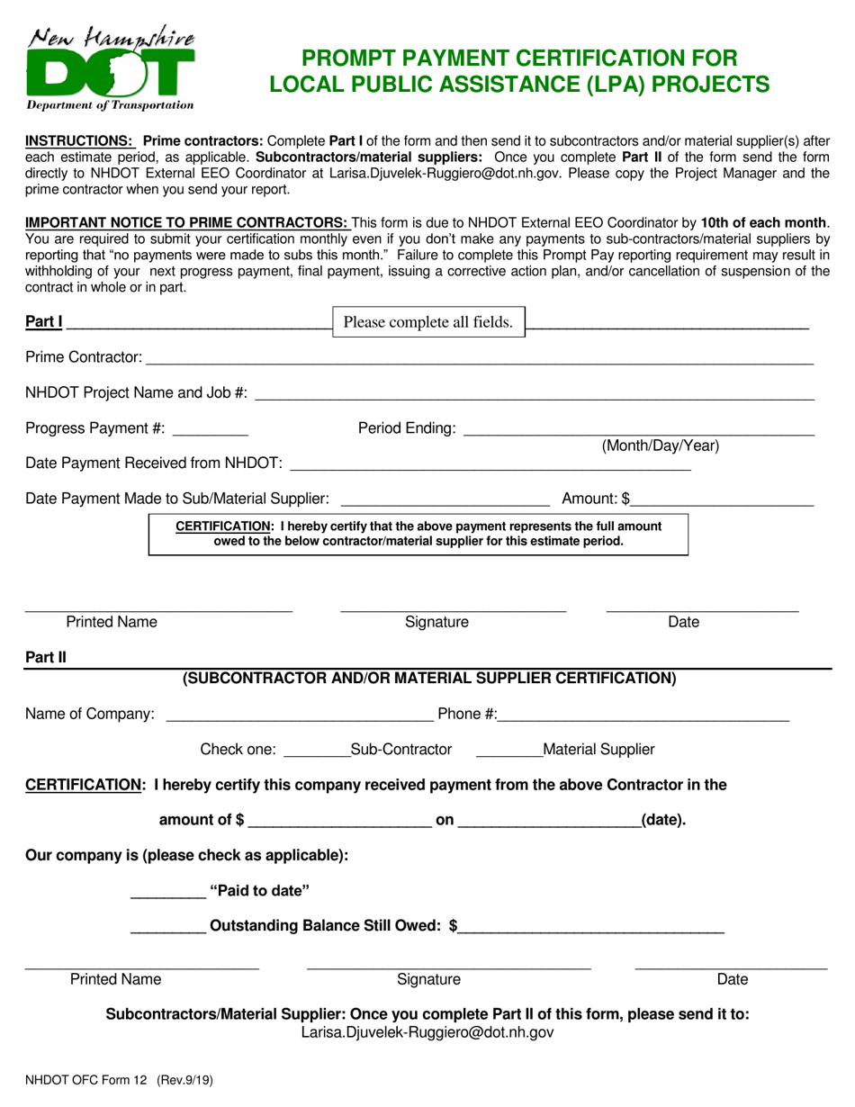 OFC Form 12 - Fill Out, Sign Online and Download Printable PDF, New ...