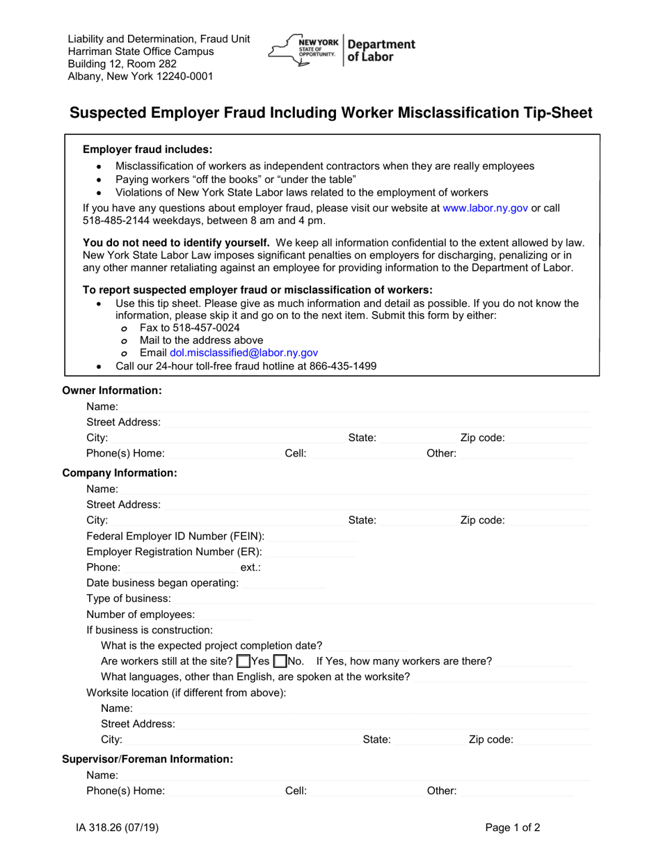 Form IA318.26 - Fill Out, Sign Online and Download Fillable PDF, New ...