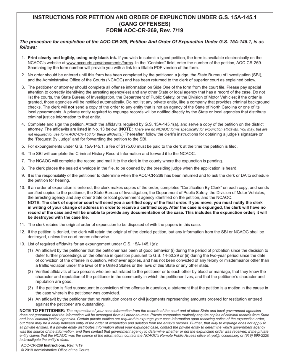 Download Instructions for Form AOC-CR-269 Petition and Order of ...
