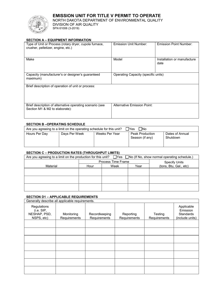 Form SFN61006 - Fill Out, Sign Online and Download Fillable PDF, North ...