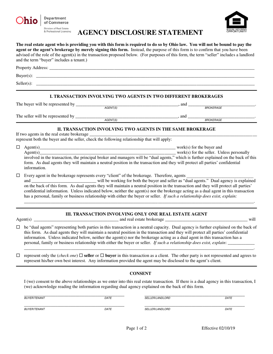 Ohio Agency Disclosure Statement Fill Out Sign Online And Download ohio-agency-disclosure-statement-fill-out-sign-online-and-download