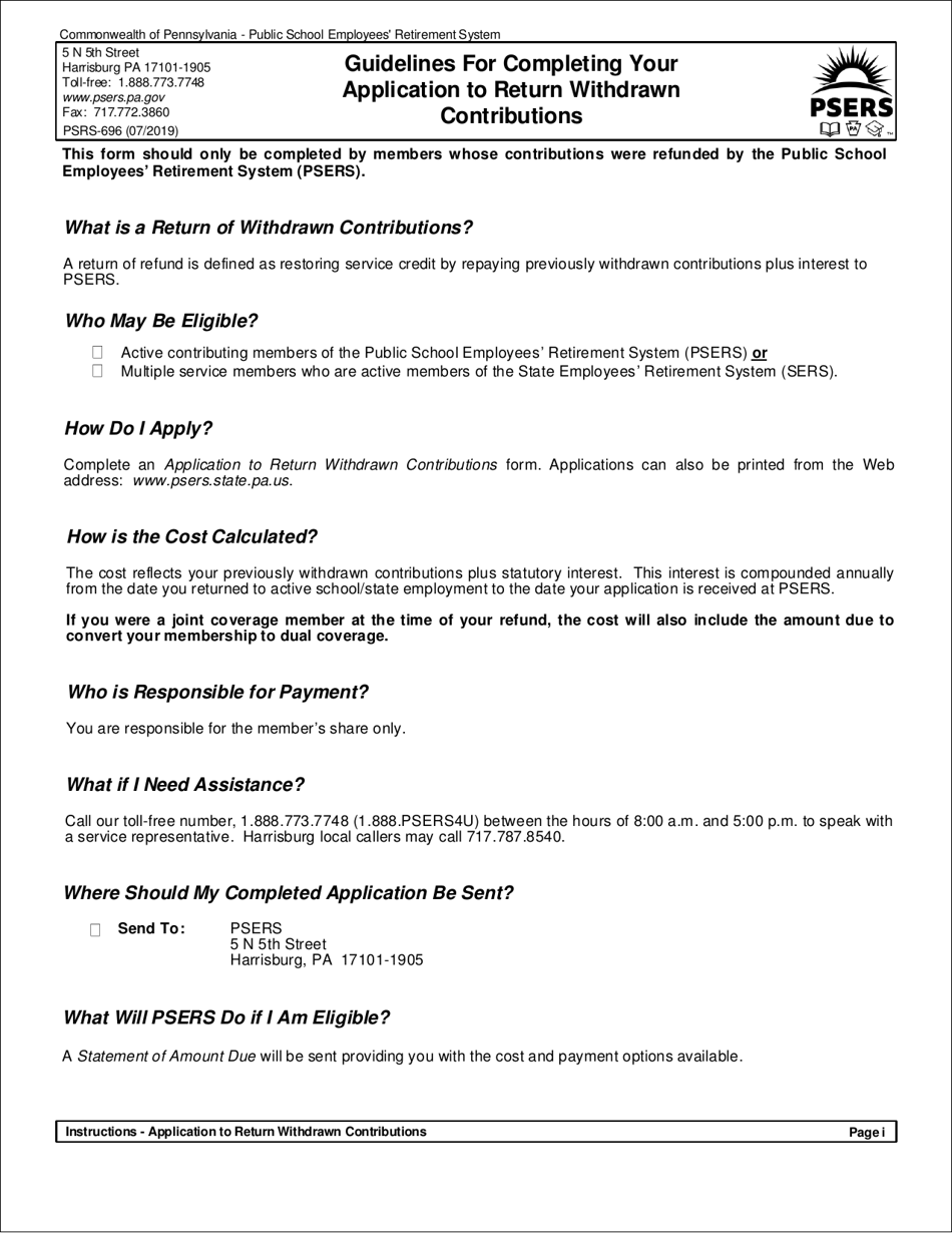 Form PSRS-696 - Fill Out, Sign Online and Download Printable PDF ...