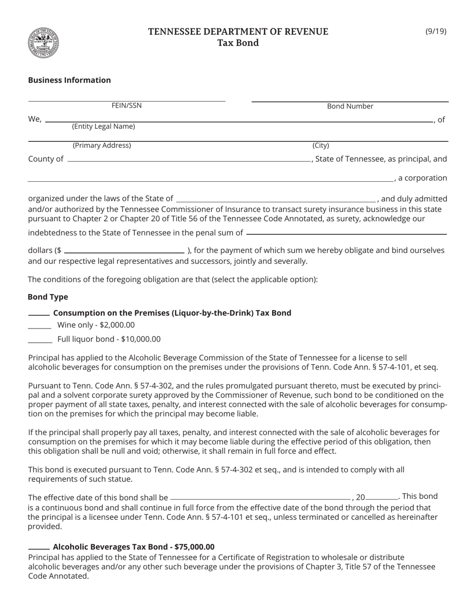 Tennessee Tax Bond - Fill Out, Sign Online and Download PDF ...