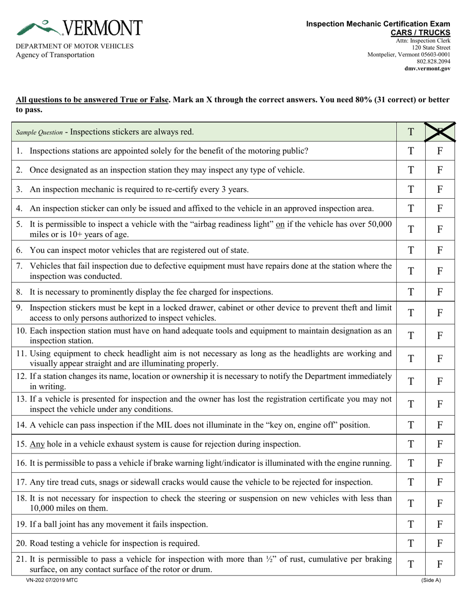 Form VN-202 - Fill Out, Sign Online and Download Fillable PDF, Vermont ...