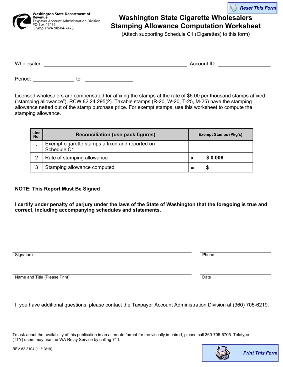 Form REV82 2104 Download Fillable PDF or Fill Online Washington State ...
