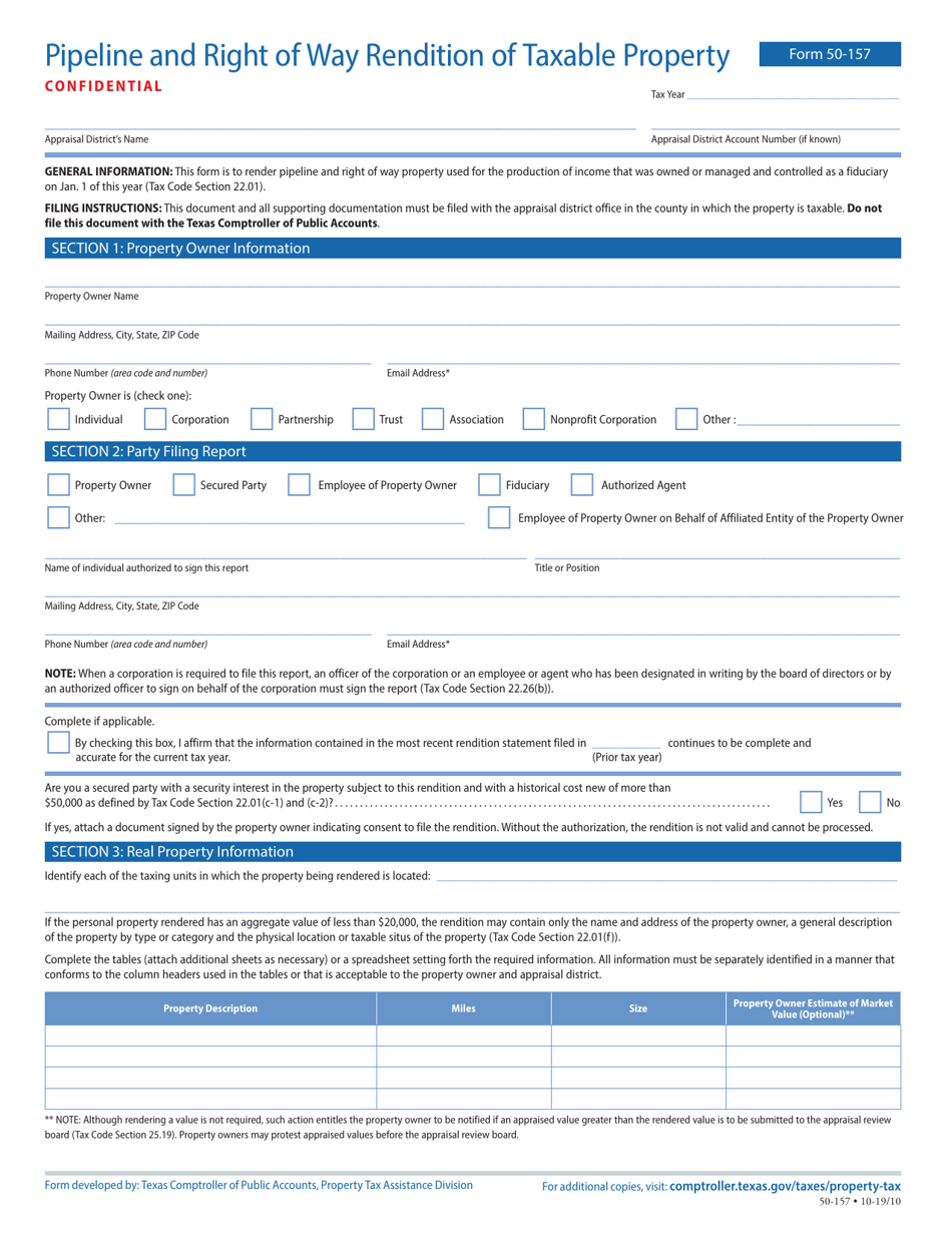 Form 50-157 Download Fillable PDF or Fill Online Pipeline and Right of ...