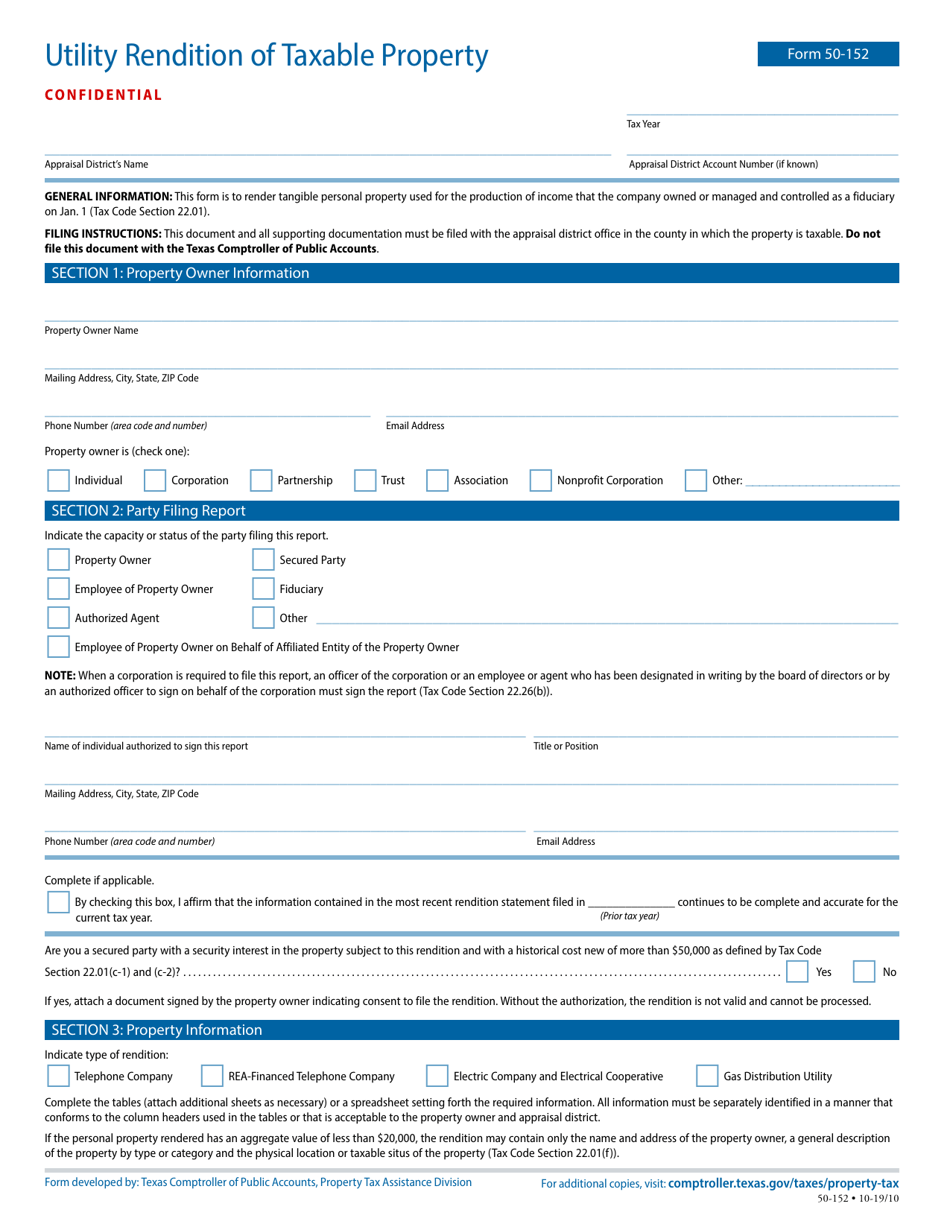 Form 50-152 Download Fillable PDF or Fill Online Utility Rendition of ...