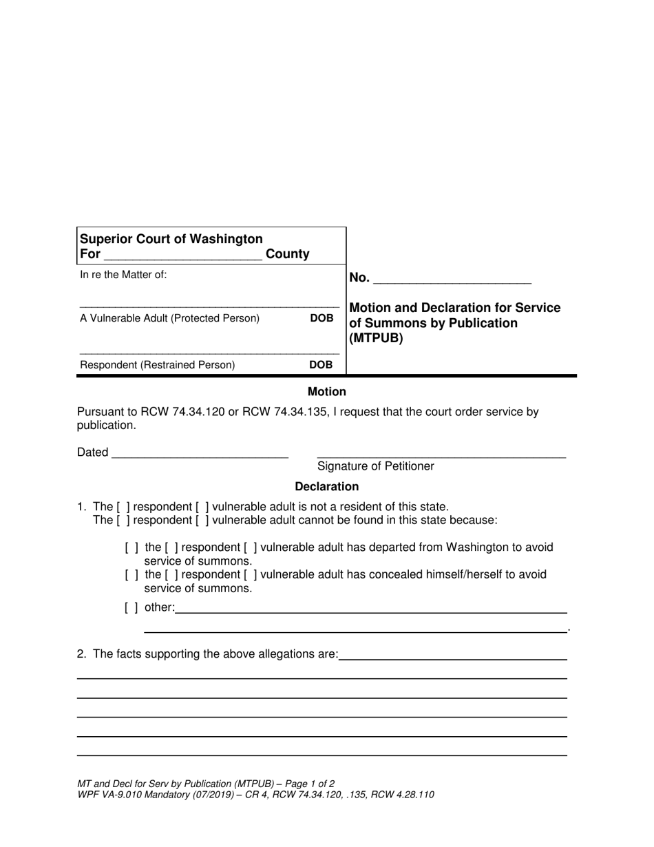 Form WPF VA-9.010 - Fill Out, Sign Online and Download Printable PDF, Washington | Templateroller