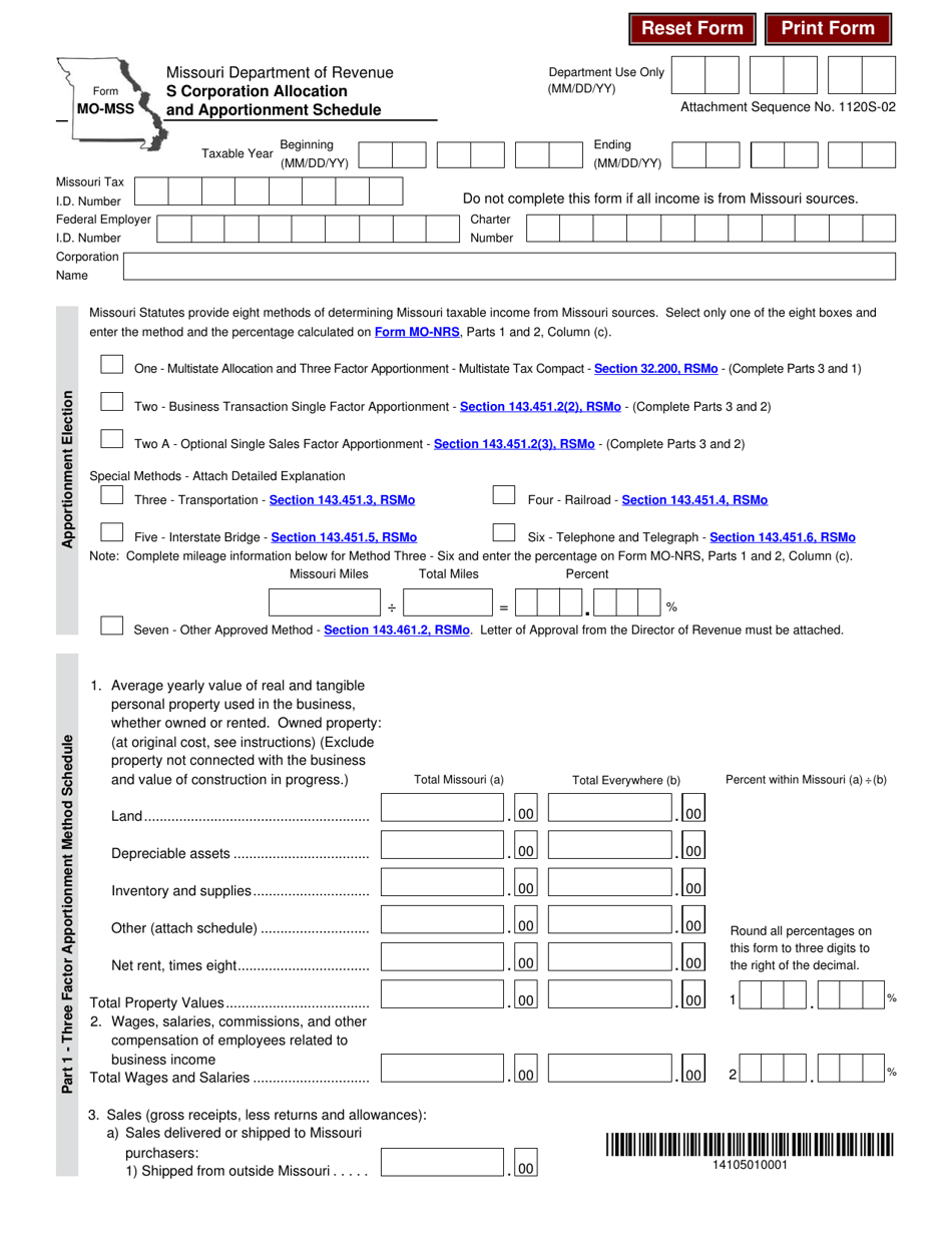 Form MO-MSS Download Fillable PDF or Fill Online S Corporation ...