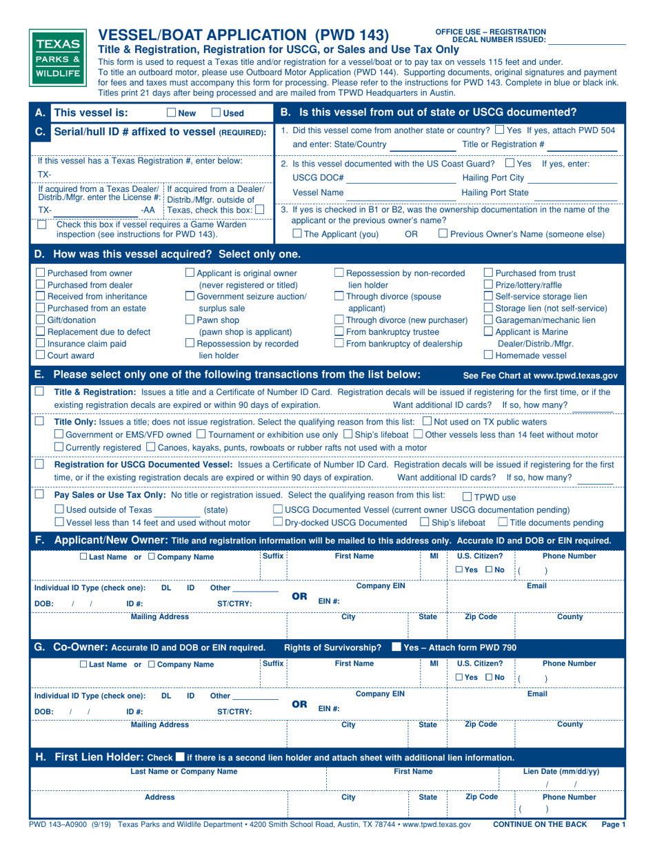 Form PWD143 - Fill Out, Sign Online and Download Fillable PDF, Texas ...