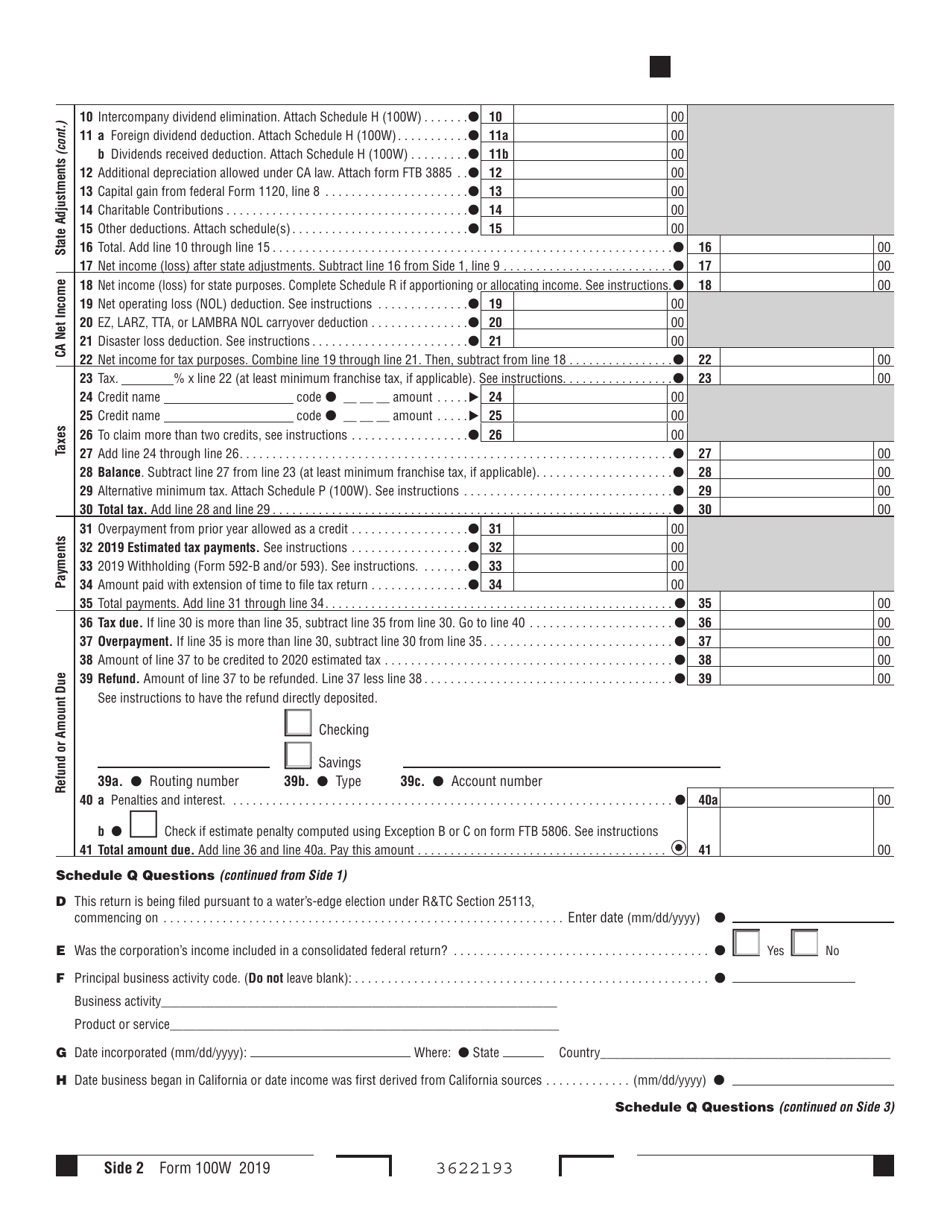Form 100W - 2019 - Fill Out, Sign Online and Download Fillable PDF ...