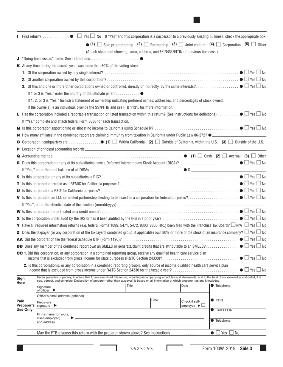 Form 100W - 2019 - Fill Out, Sign Online and Download Fillable PDF ...