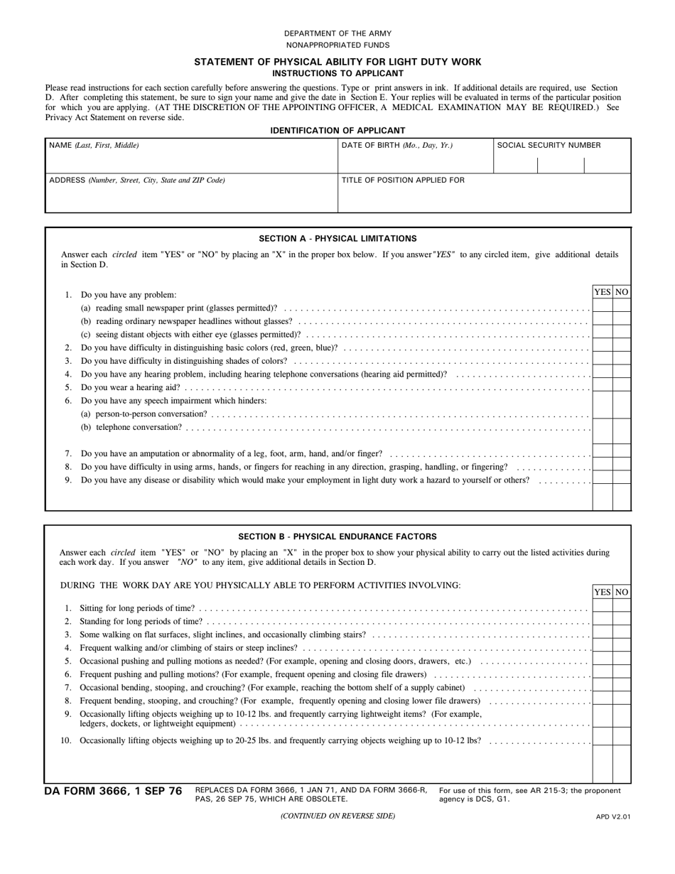 DA Form 3666 - Fill Out, Sign Online and Download Printable PDF ...