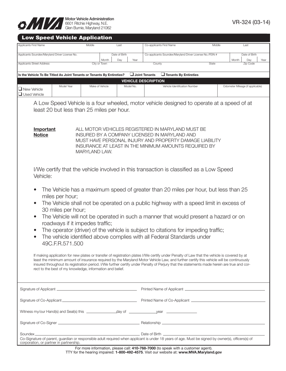 Form VR-324 - Fill Out, Sign Online and Download Fillable PDF, Maryland ...