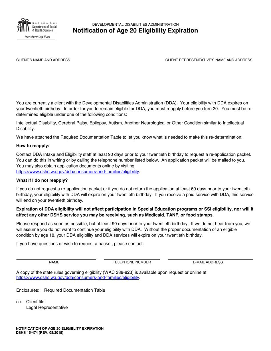 DSHS Form 15-474 - Fill Out, Sign Online and Download Printable PDF ...