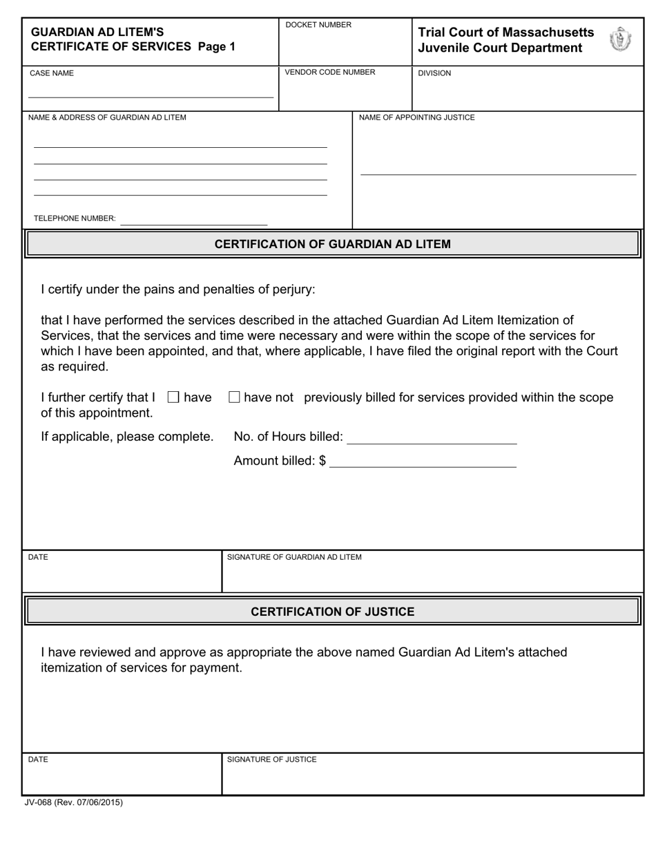 Form JV-068 Download Fillable PDF or Fill Online Guardian Ad Litem's ...