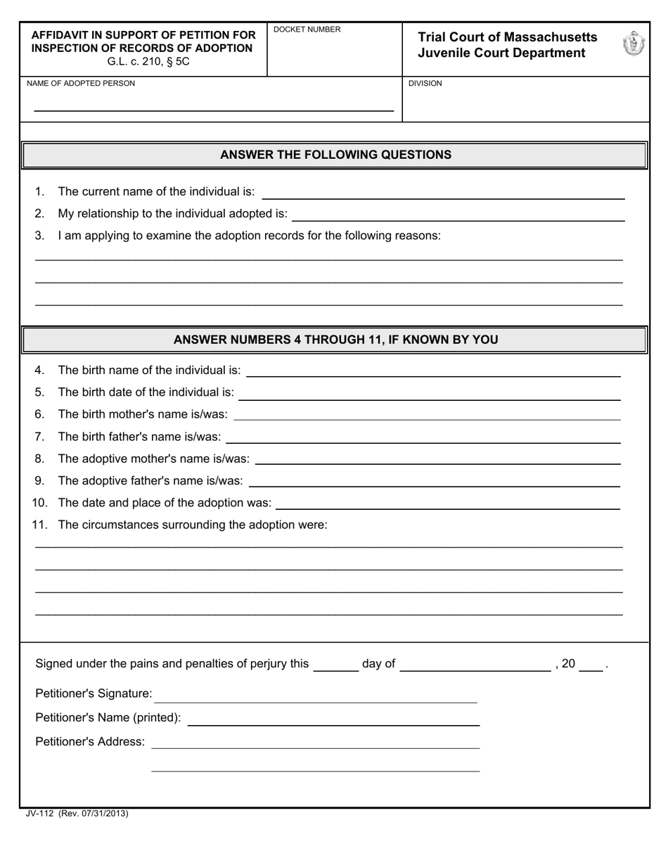 Form JV-112 - Fill Out, Sign Online and Download Fillable PDF ...