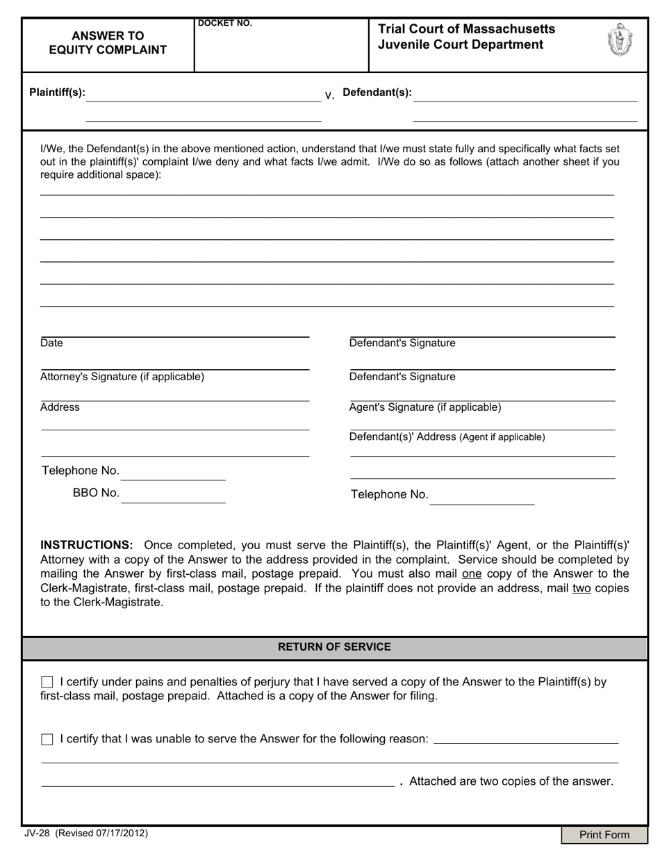 Form JV-28 - Fill Out, Sign Online and Download Fillable PDF ...