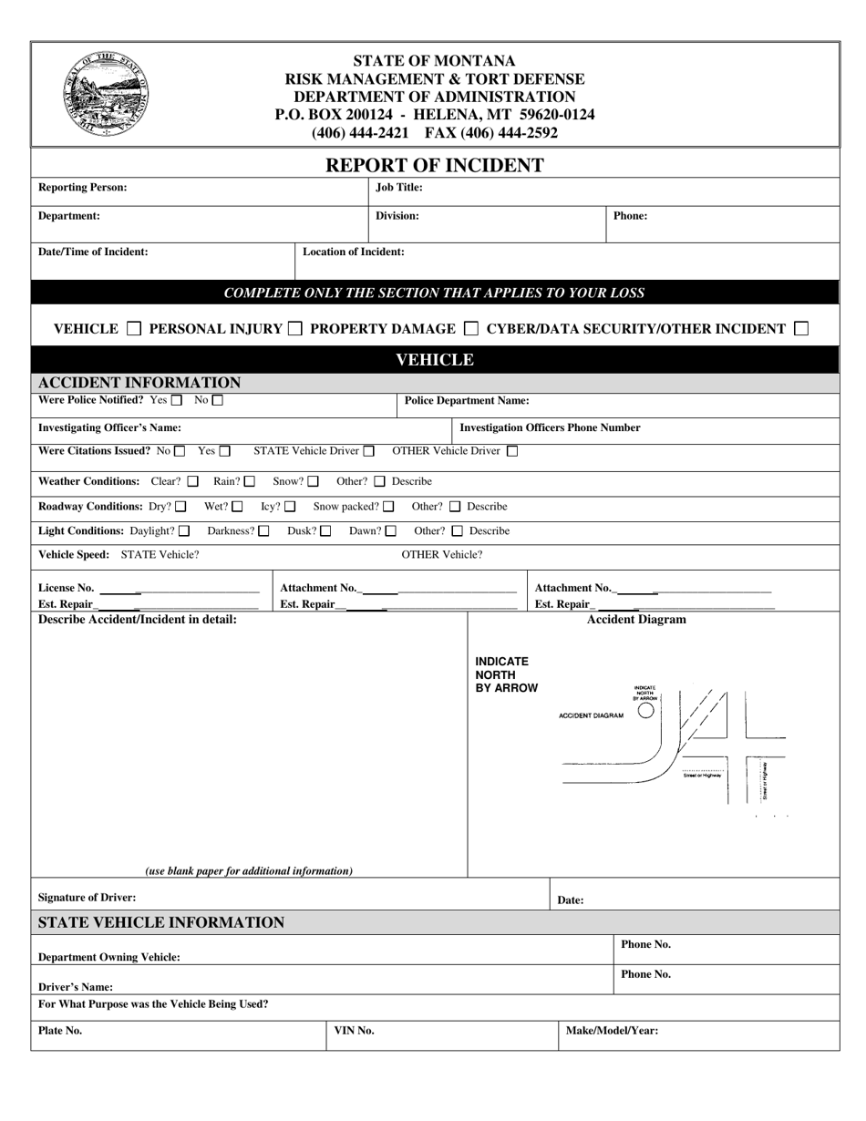 Montana Report of Incident - Fill Out, Sign Online and Download PDF | Templateroller