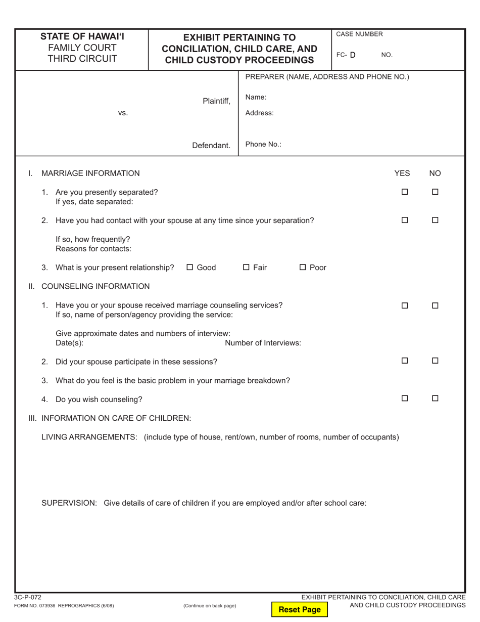 Form 3C-P-072 - Fill Out, Sign Online and Download Fillable PDF, Hawaii ...