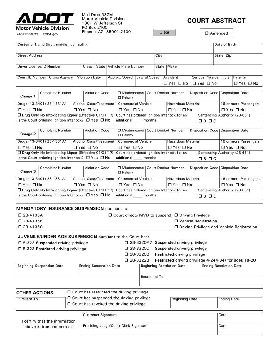 Form 26-0117 - Fill Out, Sign Online and Download Fillable PDF, Arizona ...